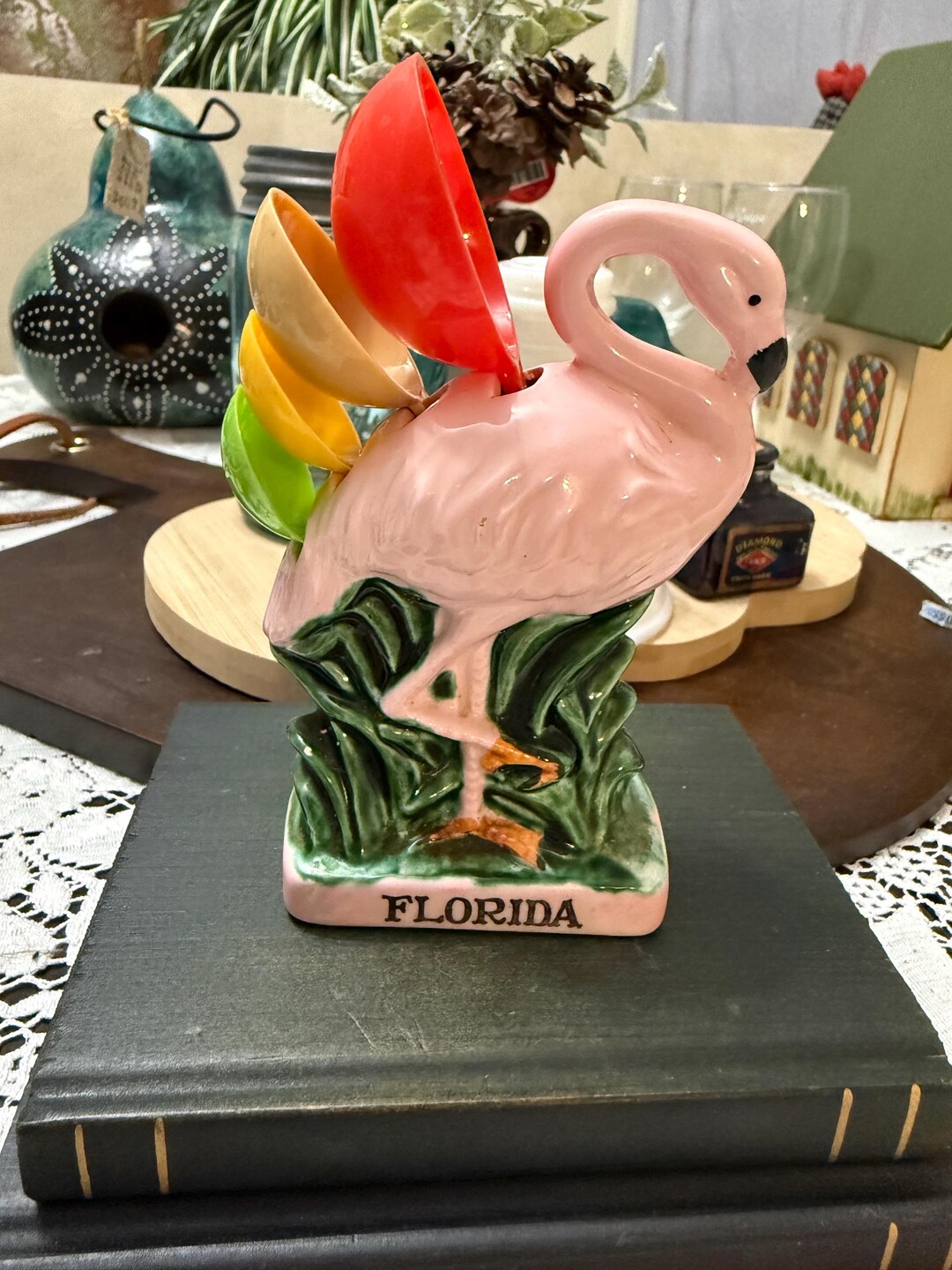 Vintage Flamingo Measuring Spoons and Holder - Etsy