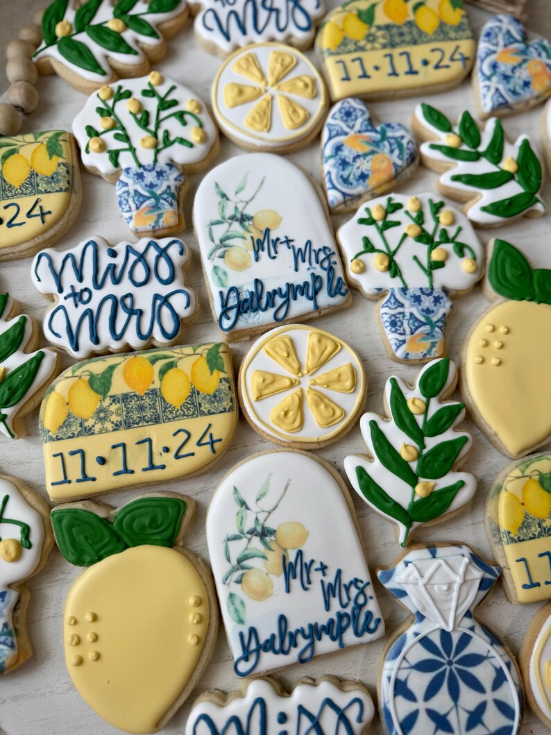 Lemon Bridal Cookies, Mosaic Bridal Shower Cookies, Engagement Sugar ...