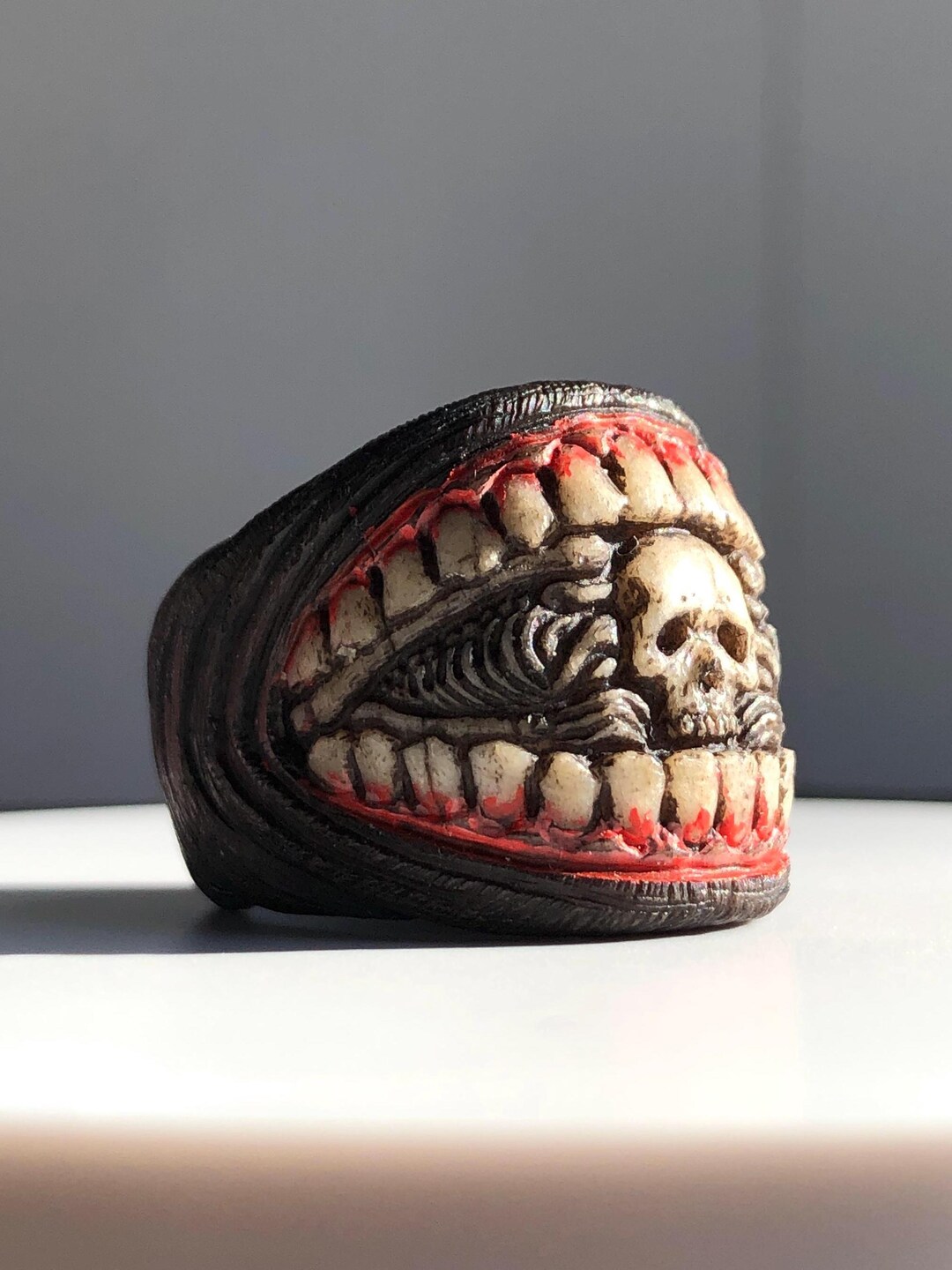 Gluttony Evil Greed-bone Made Hand Carved Skull Ring by Shiguart 弑骨艺术 ...