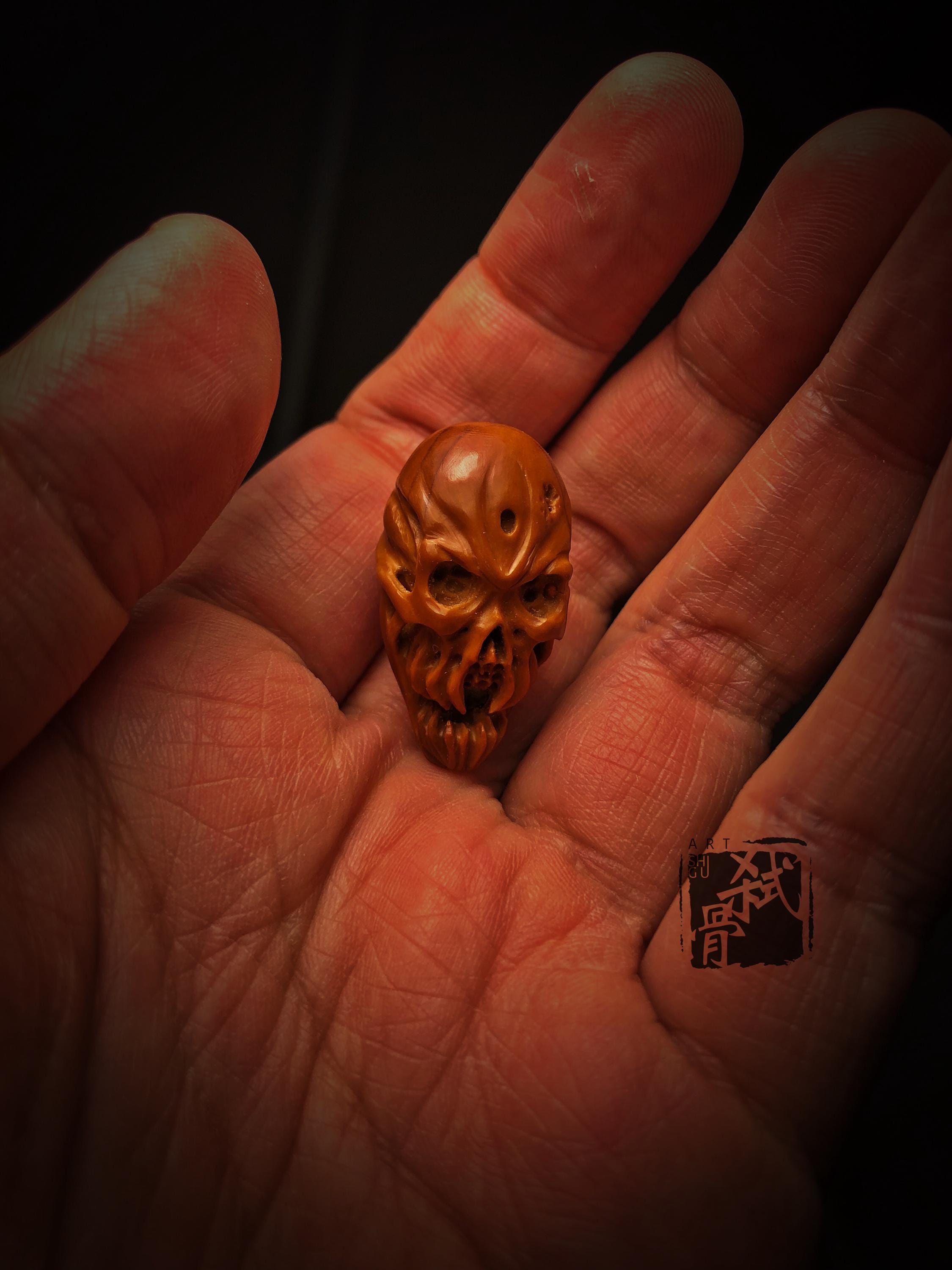 Olive Pit Hand Carved Human Skull Sculpture by Shiguart ...