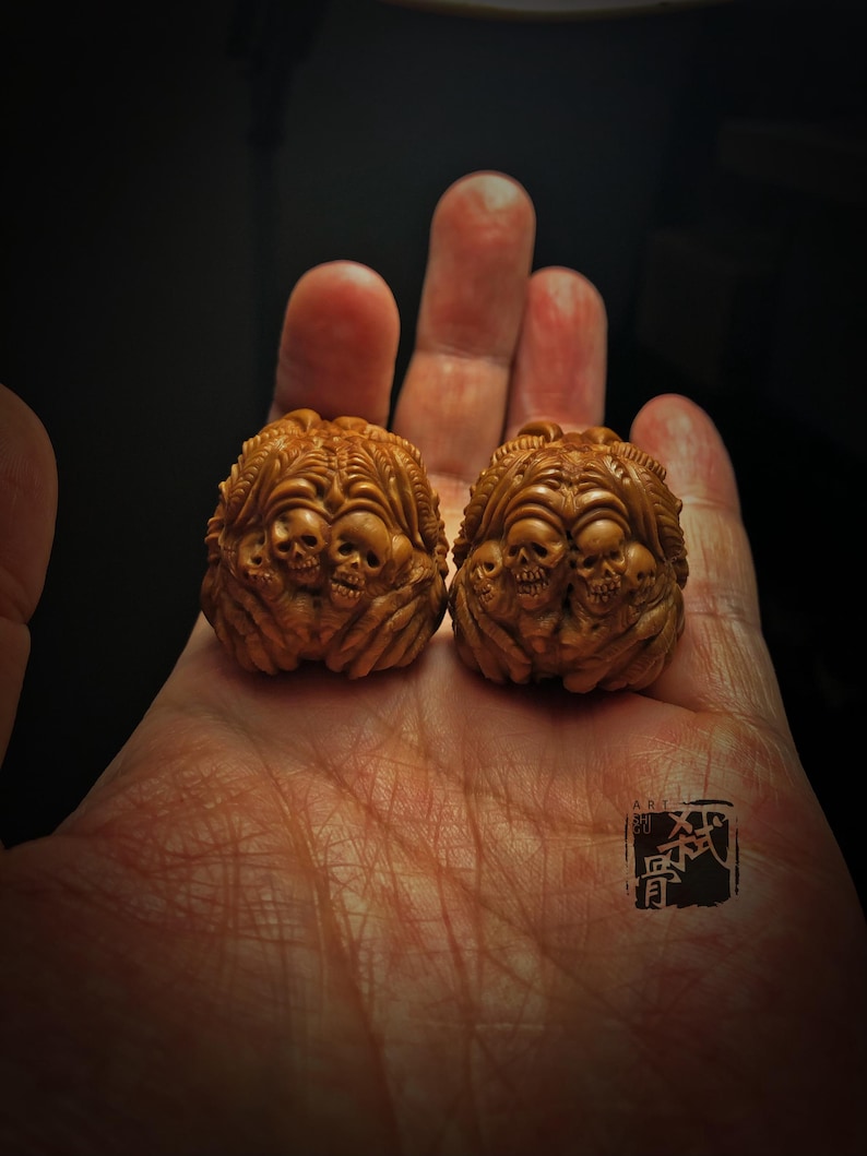 Chinese Culture A Pair of Hand Carved Walnuts Handball by Shiguart With ...