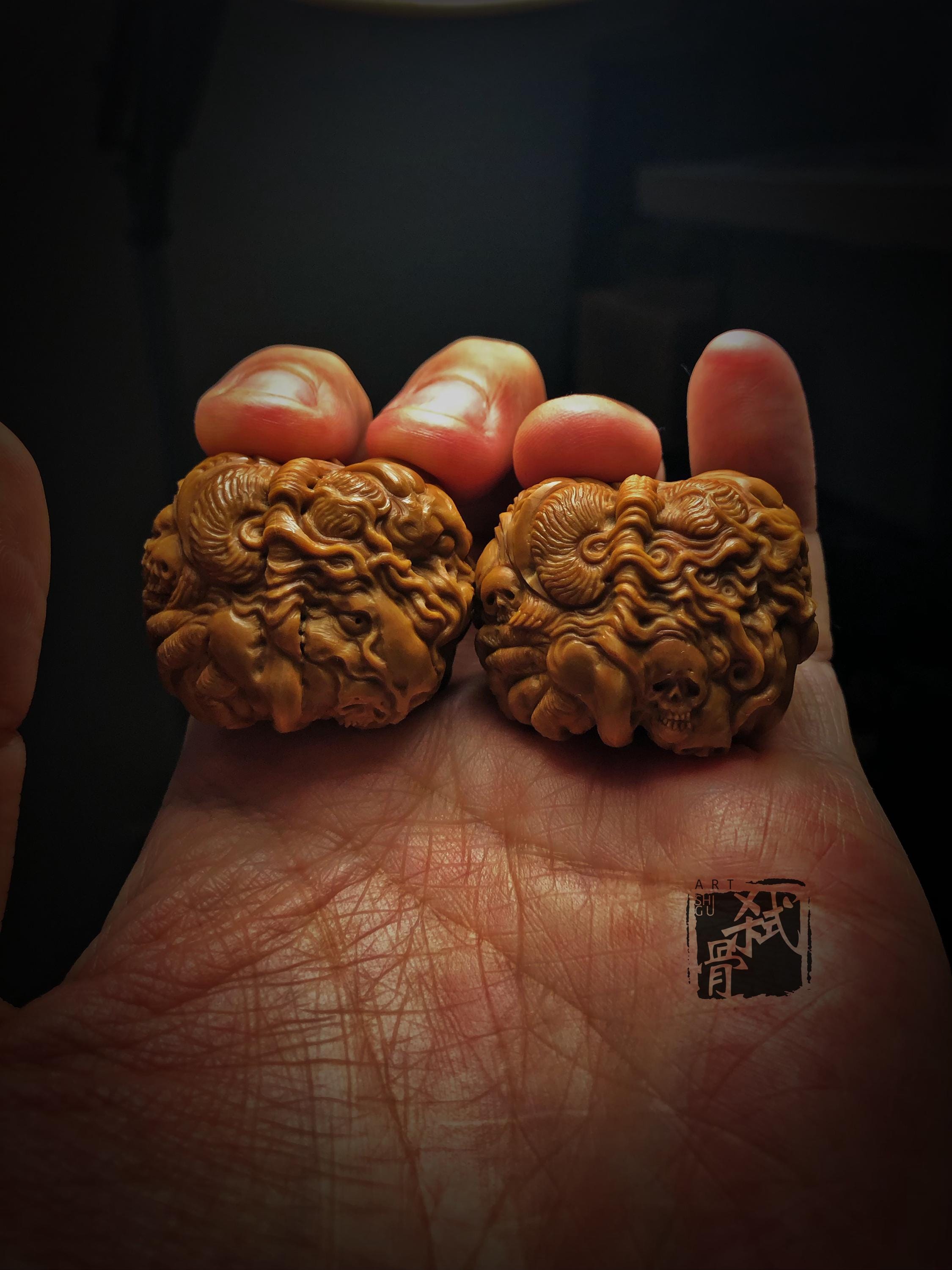 Chinese Culture A Pair of Hand Carved Walnuts Handball by Shiguart With ...