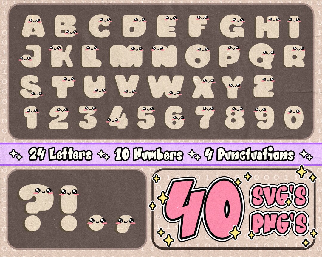 Kawaii Alphabet and Numbers Svgcute Alphabet Faces - Etsy