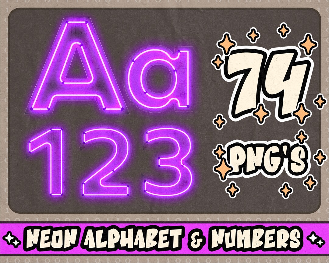 Purple Neon Alphabet Clipart⎥numbers and Punctuations⎥trendy Png ...