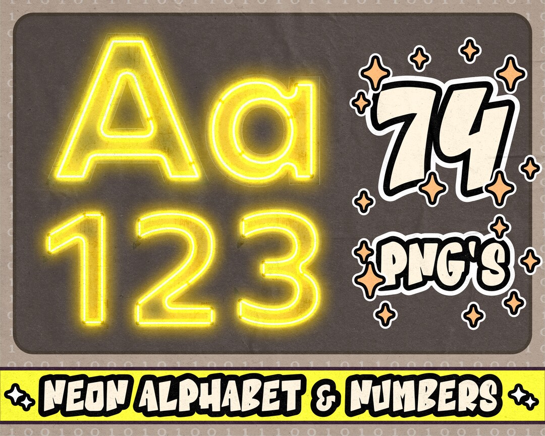 Yellow Neon Alphabet Clipartnumbers And Punctuationstrendy Png Clipart