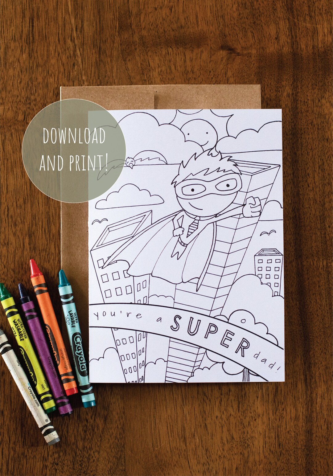 Printable AND Colorable Father's Day Card Foldable Coloring Card Super ...