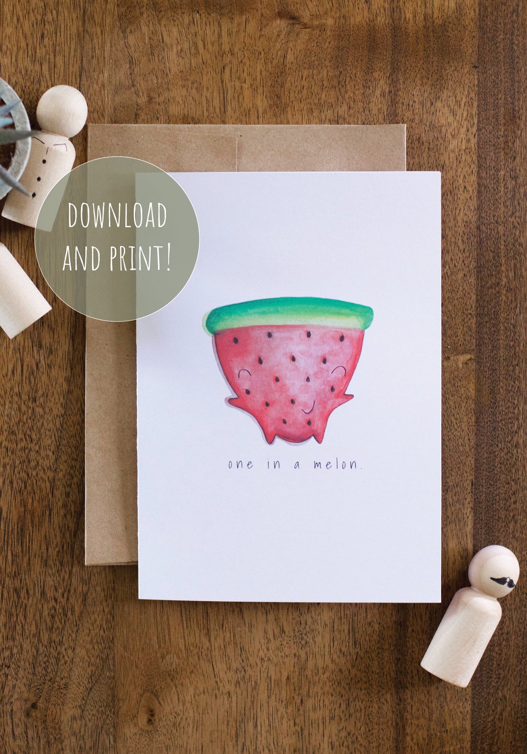Printable Father's Day Card Foldable Watermelon One in a Melon ...