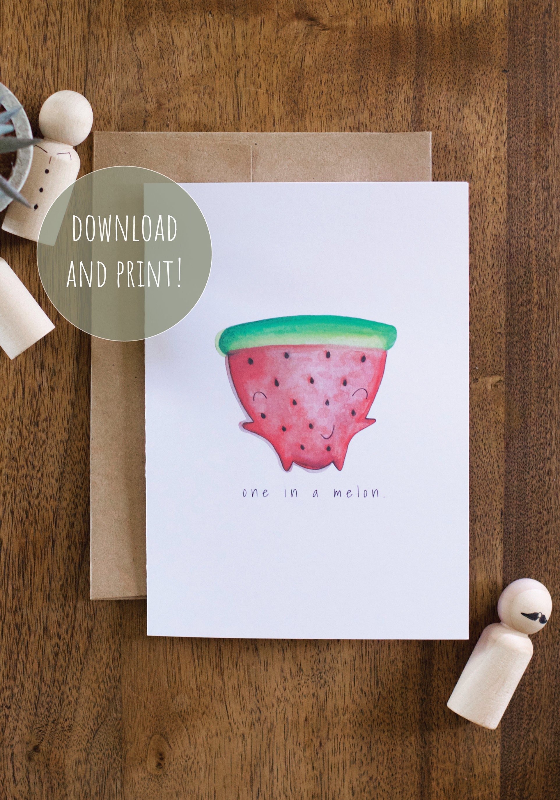 Printable Father's Day Card Foldable Watermelon One in a Melon ...