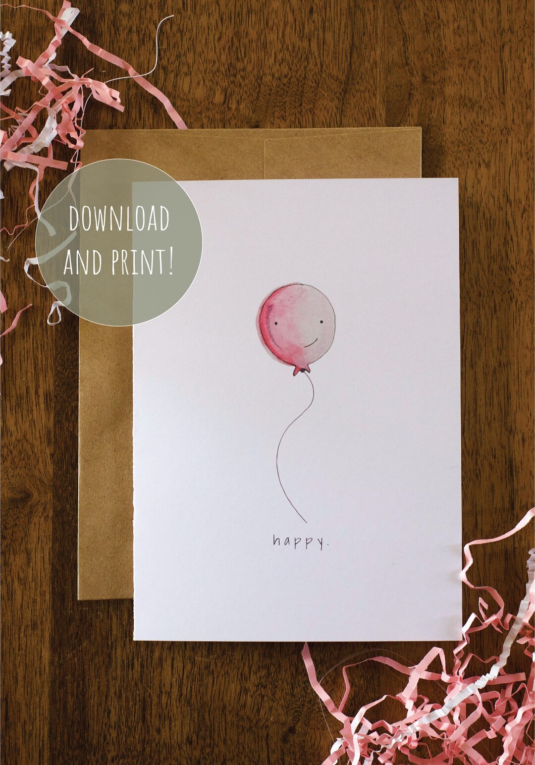 Printable Birthday Card Foldable Balloon Happy Watercolor Blank Inside ...