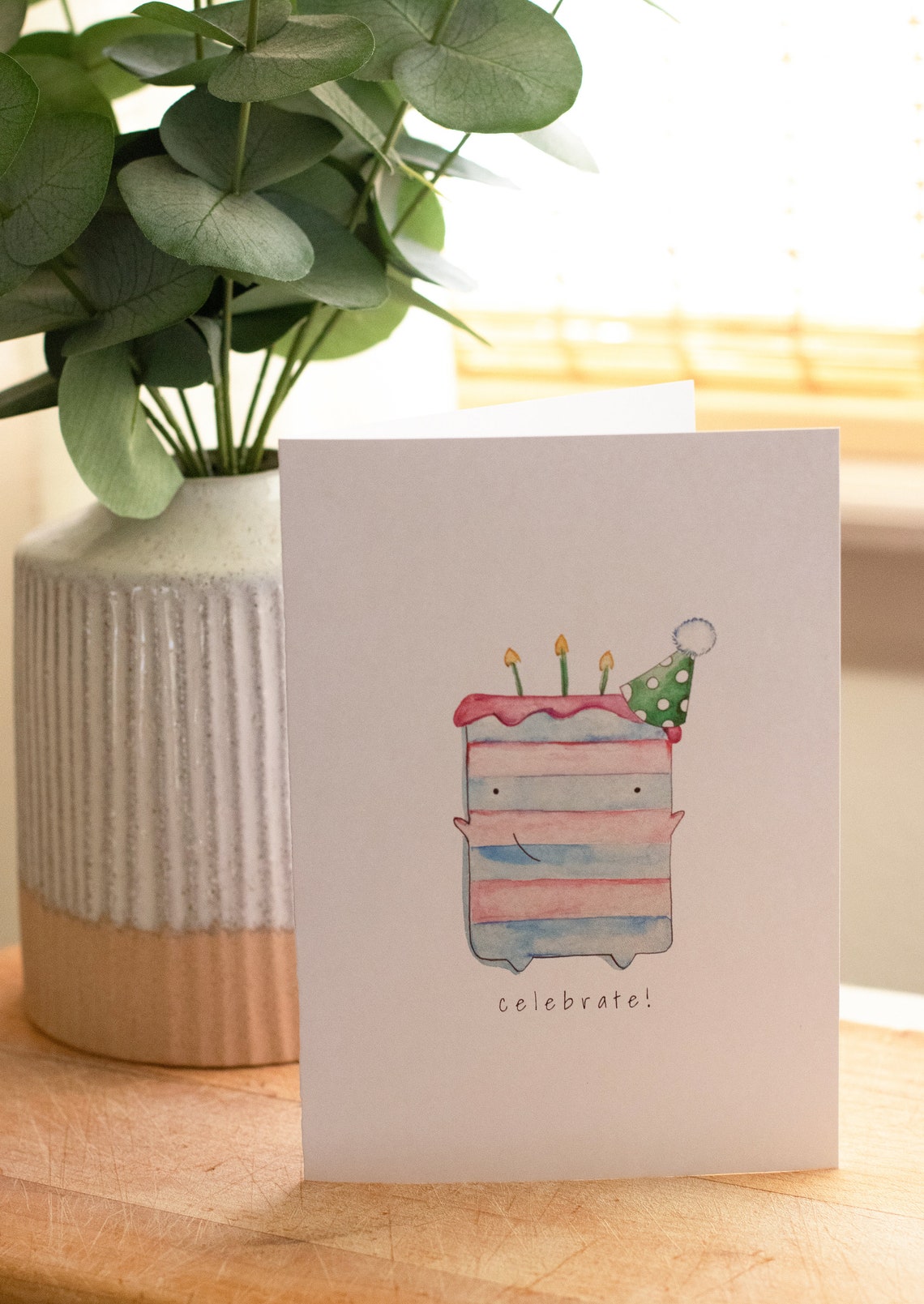 Printable Birthday Card Foldable Cake Celebrate Watercolor Blank Inside ...