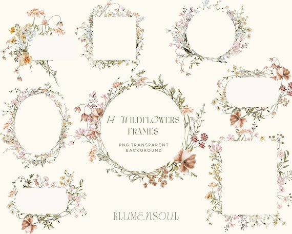 Wildflower Frames Clipart Floral Clipart PNG Meadow - Etsy