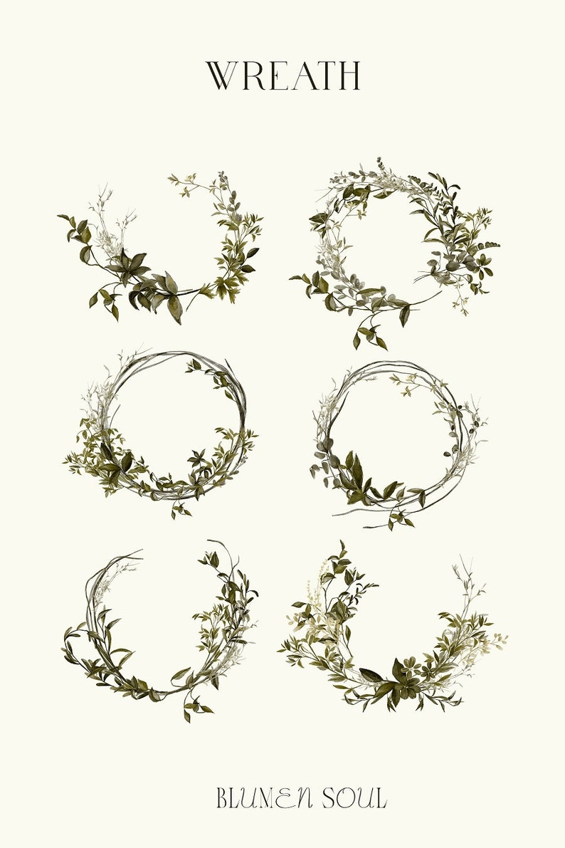 Greenery Wreaths Watercolor Clipart Greenery Frames Borders Bouquets ...
