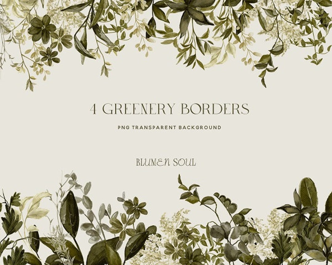 Greenery Borders Watercolor Clipart Greenery Frames PNG Digital ...