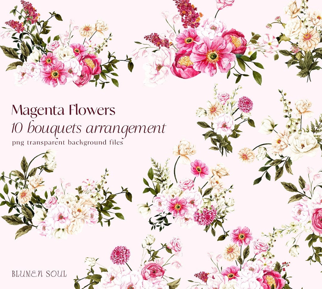 Watercolor Flowers Clipart Magenta Flowers Clipart, Floral Clipart ...