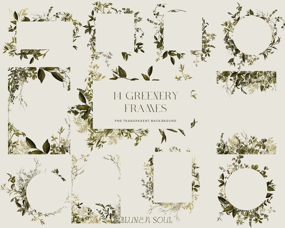 Greenery Frames Watercolor Clipart Greenery Borders PNG - Etsy