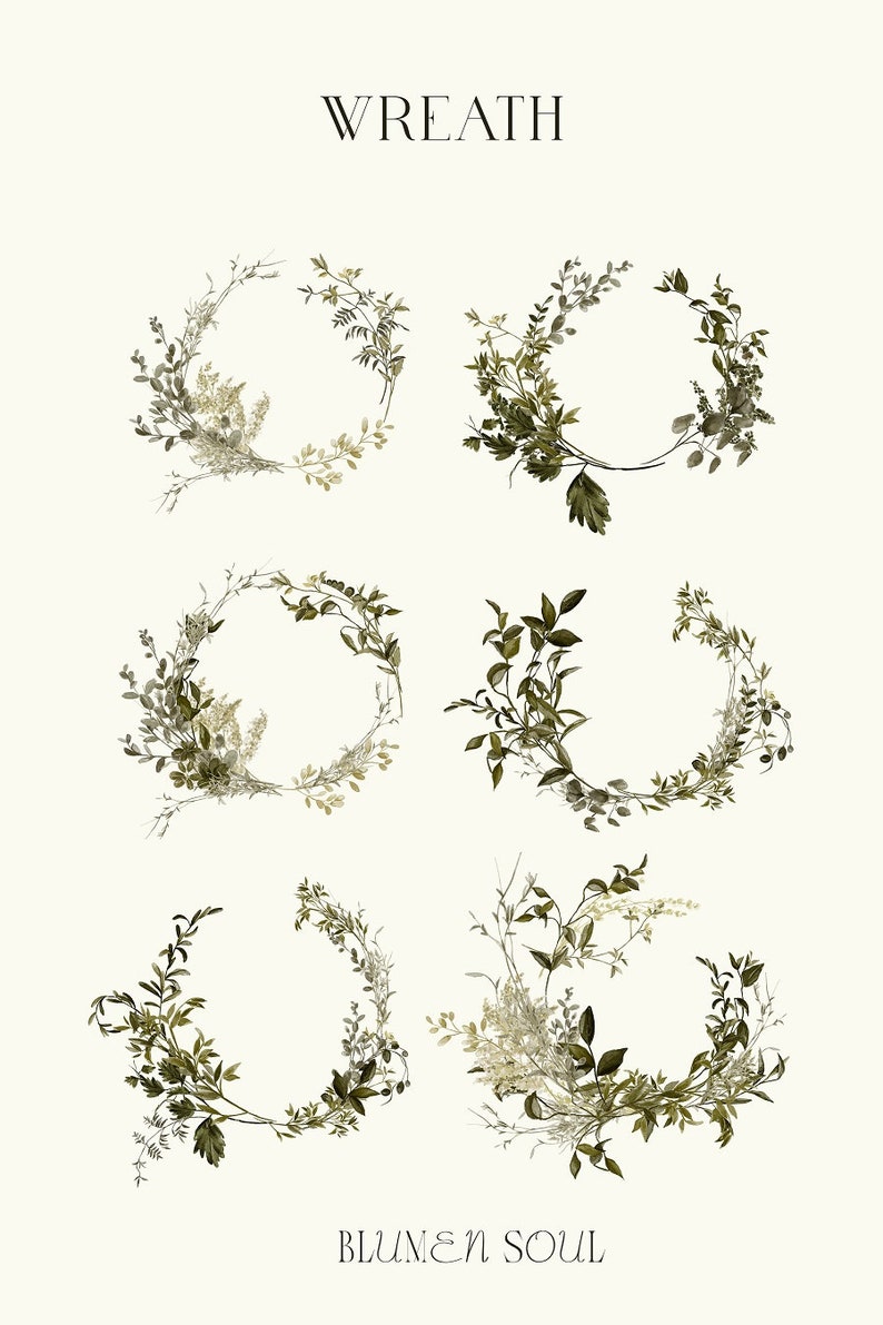 Greenery Wreaths Watercolor Clipart Greenery Frames Borders Bouquets ...