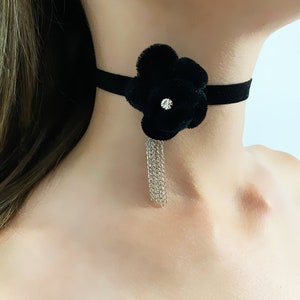 Large Velvet Flower Black Suede Choker - Black Suede Choker - Flower ...