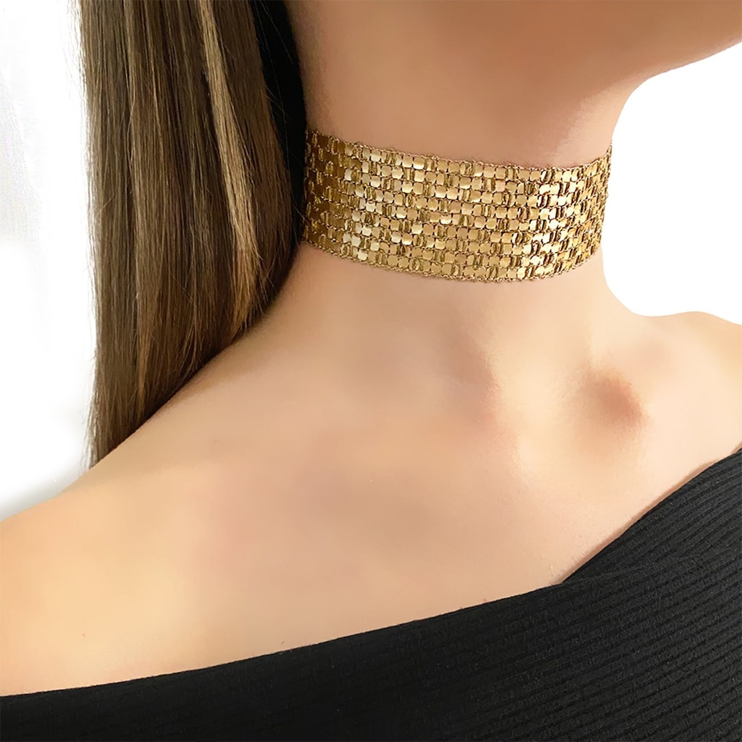 Gold Color Choker Necklace - Gold Handcrafted Choker - Thick Gold ...