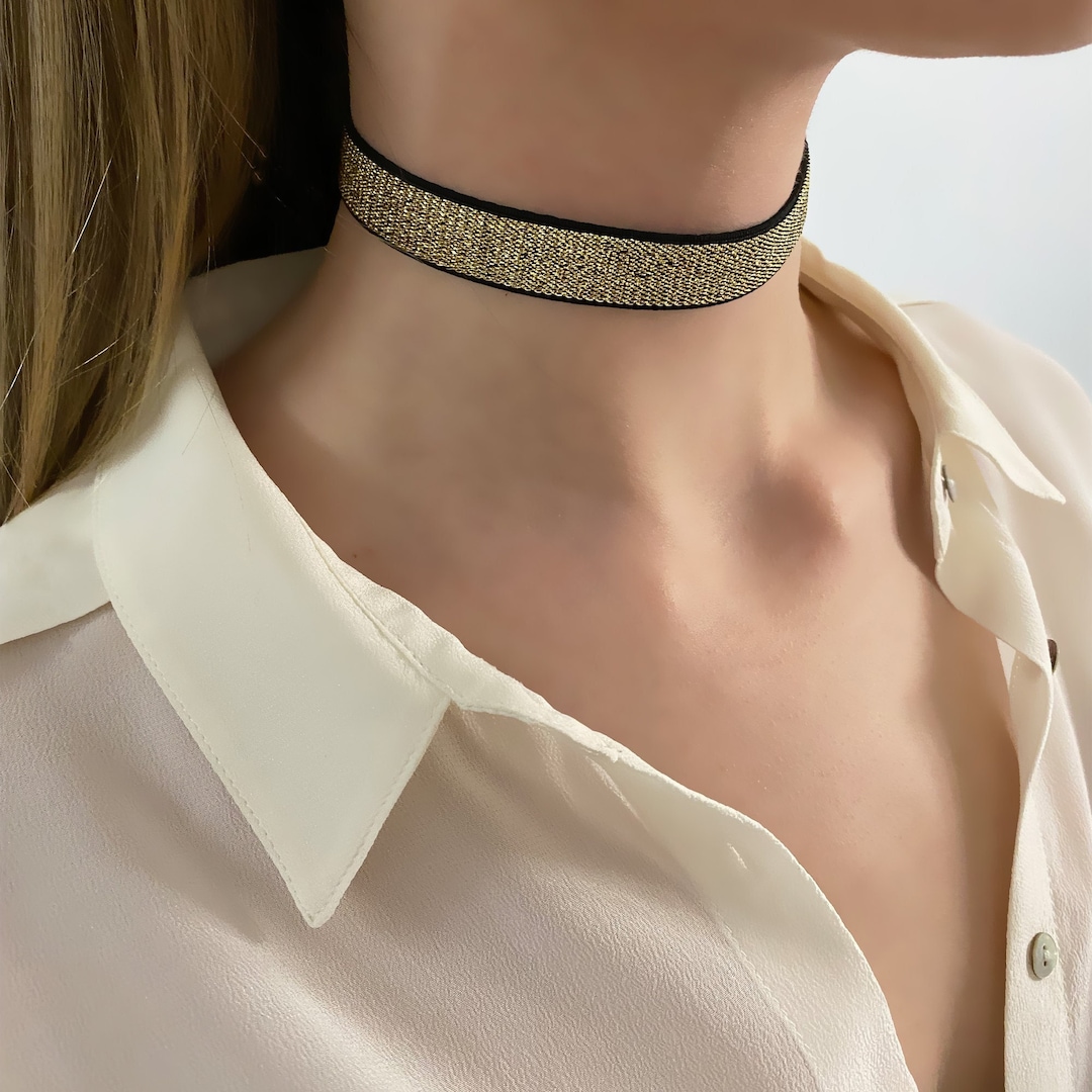 Double Sided Fabric Choker Necklace: Gold or Black Elastic Choker - Etsy