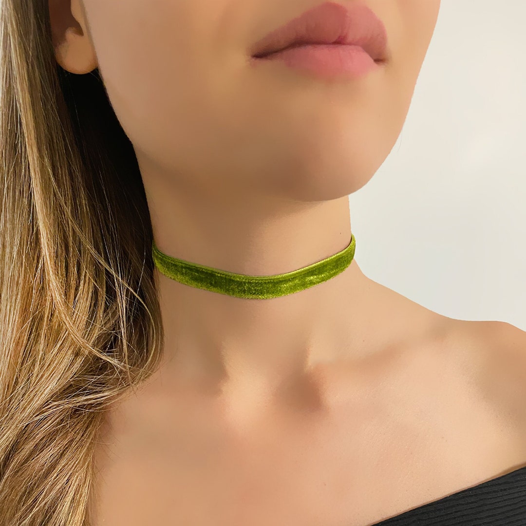 Green Velvet Choker Necklace - Velvet Choker - Khaki Green Choker ...