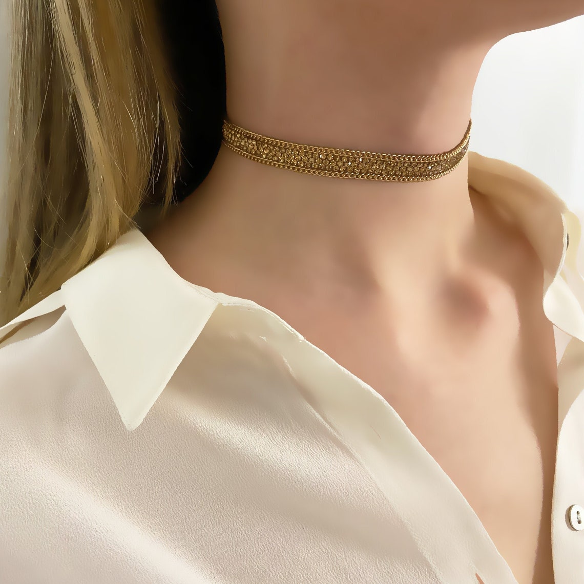 Rose Choker Necklace Rose Gold Swarovski Crystals Diamond Choker Rose ...
