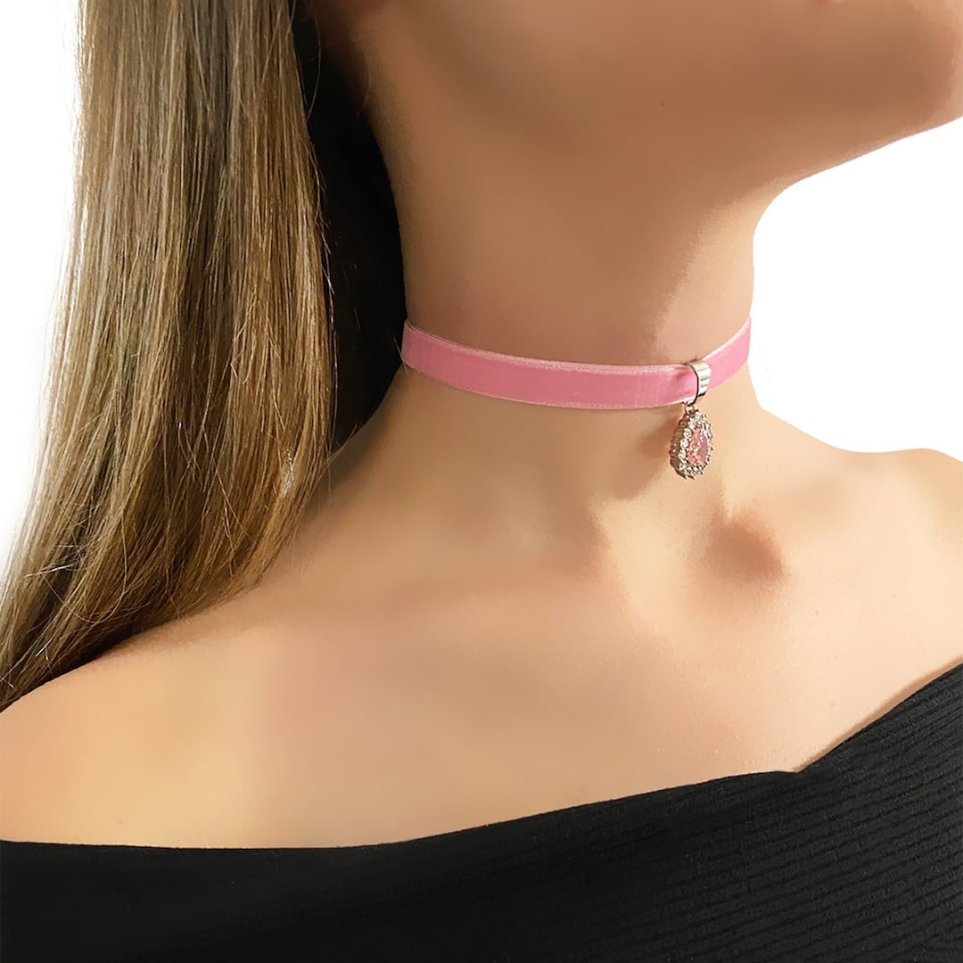 Pink Swarovski Crystal Choker Necklace - Choker With Pink Swarovski ...