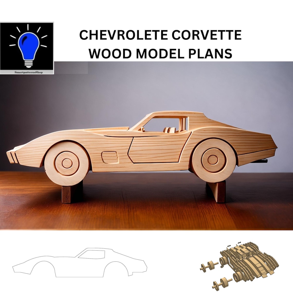 Chevrolet Corvette Stingray DIY Wood Plans Patterns Plus DXF and SVG ...
