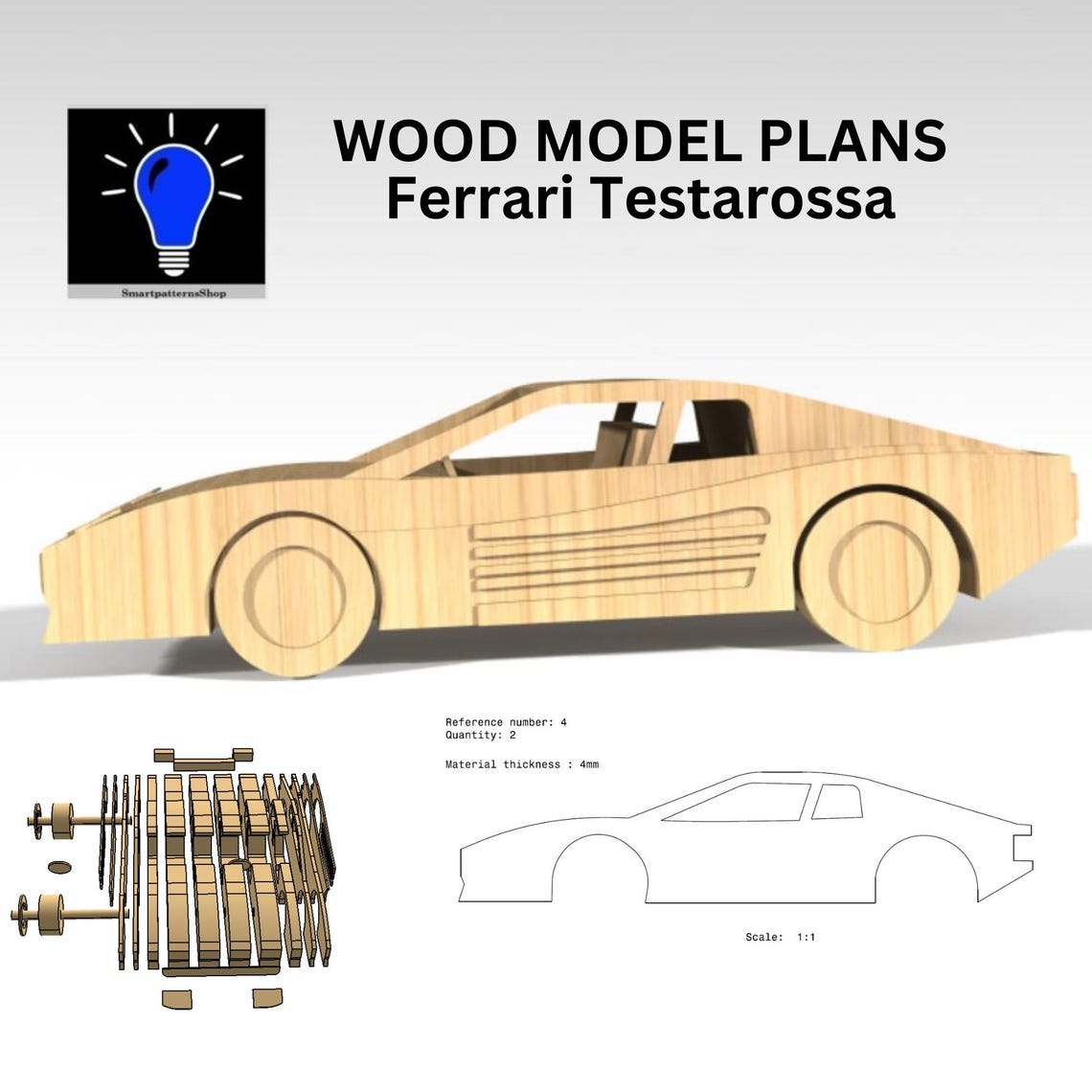 Ferrari Testarossa DIY Wood Plans Plus DXF and SVG Files Laser Cut Cnc ...