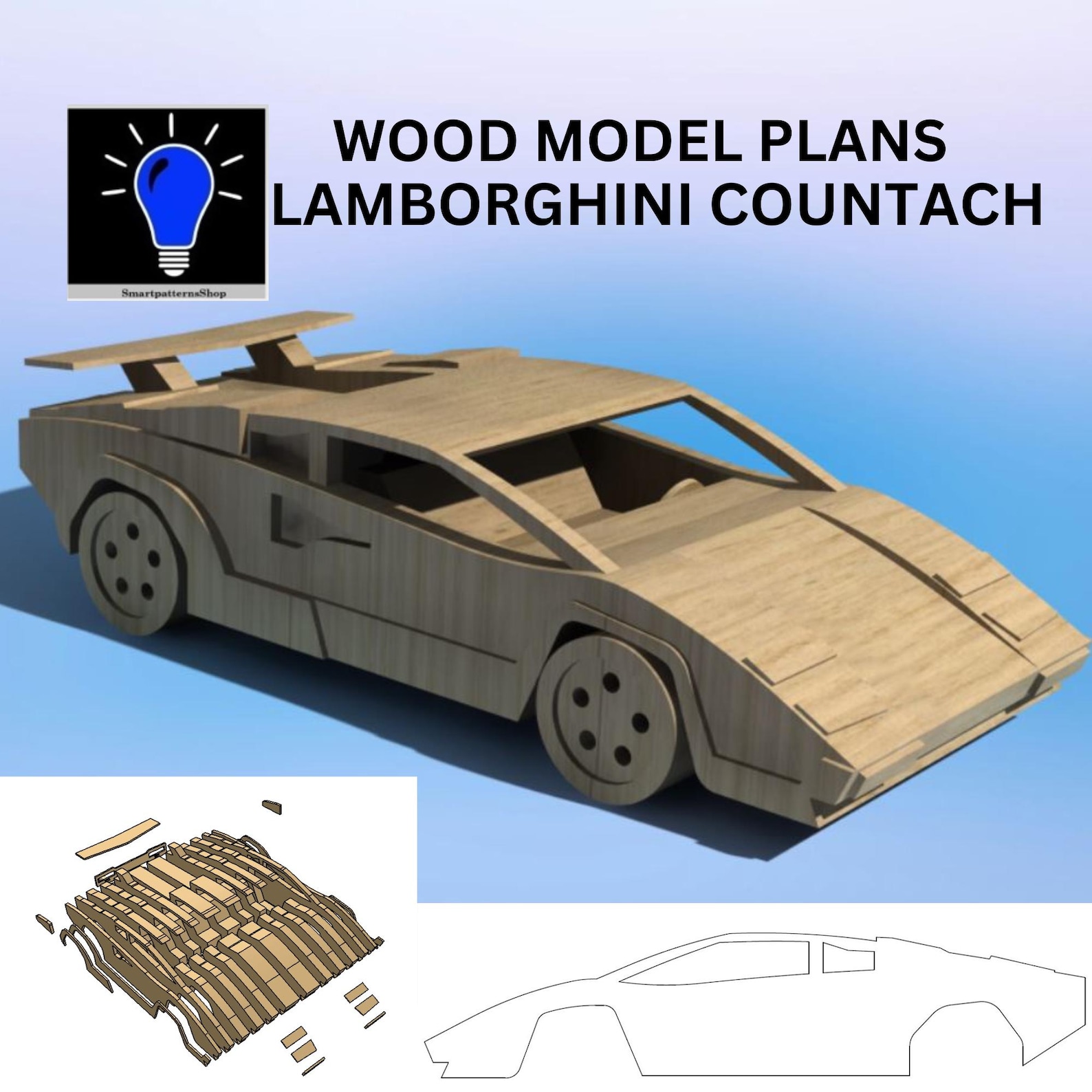 Lamborghini Countach DIY Wood Plans Patterns Plus DXF and SVG Files ...