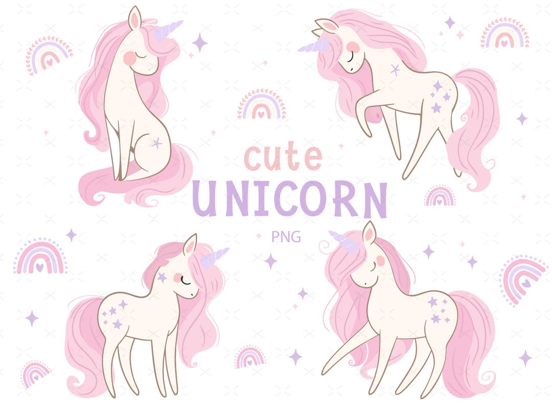 Cute Unicorn Clipart , Kawaii Pastel Digital Art, Magical Unicorn PNG ...