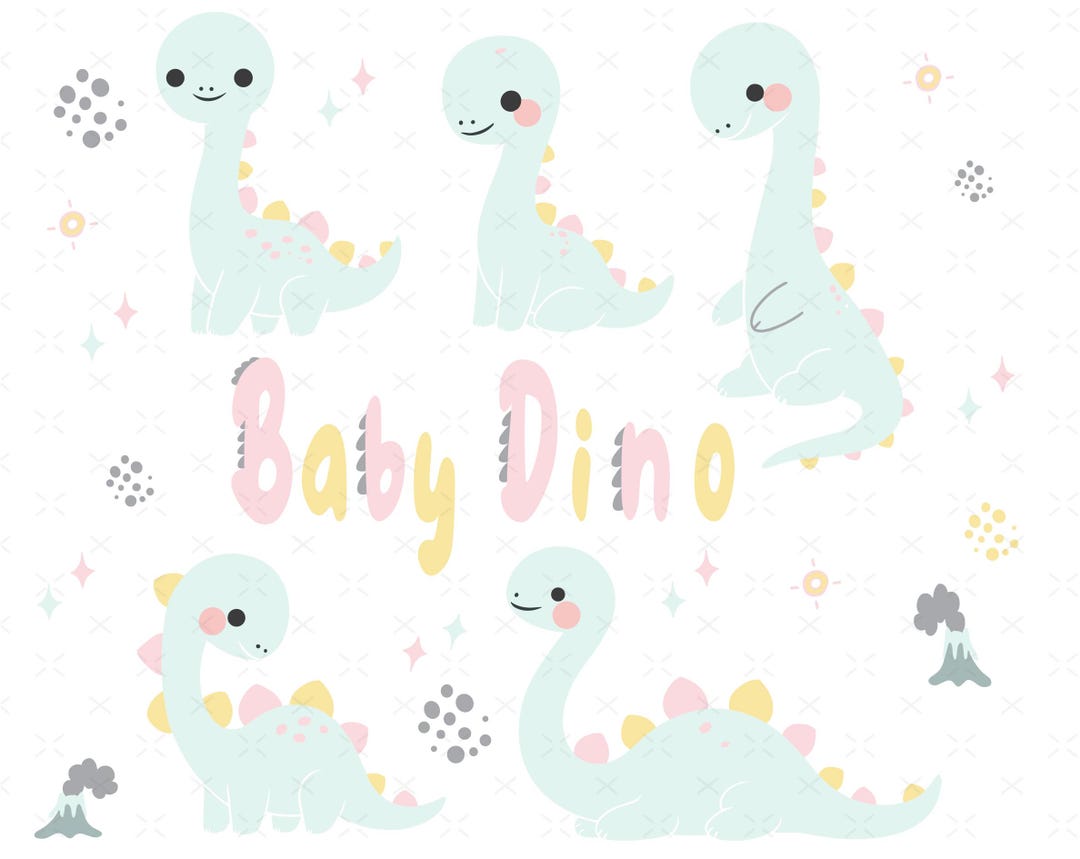 Cute Baby Dinosaur Clipart – Pastel Dino PNG, Kawaii Brontosaurus ...