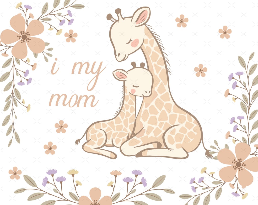 Mom and Baby Giraffe Clipart – Cute Pastel Animal Illustration, Mother ...