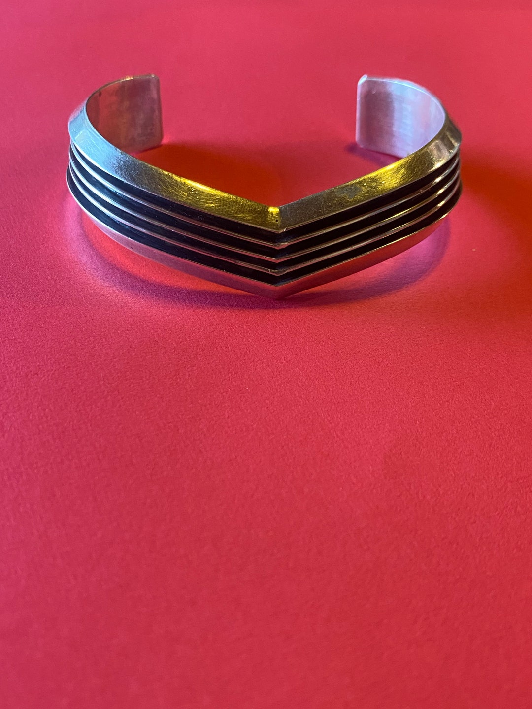 Vintage Tom Hawk Native American Cuff Bracelet Chevron Style 35.9 Grams ...