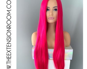 Long Neon Pink Wig - Etsy