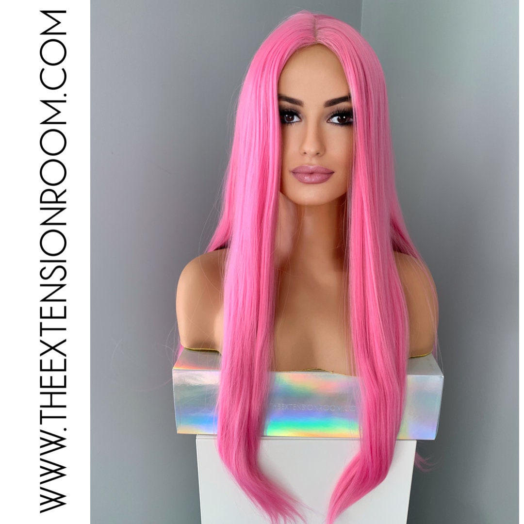 Long Neon Pink 28 Inch Silky Straight Partial Lace Front Wig - Etsy