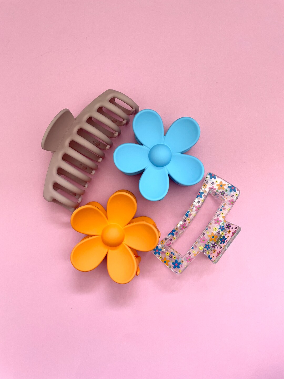 Spring Flower Clip Blue Orange Hair Accessories Gift Set 4pc Floral ...