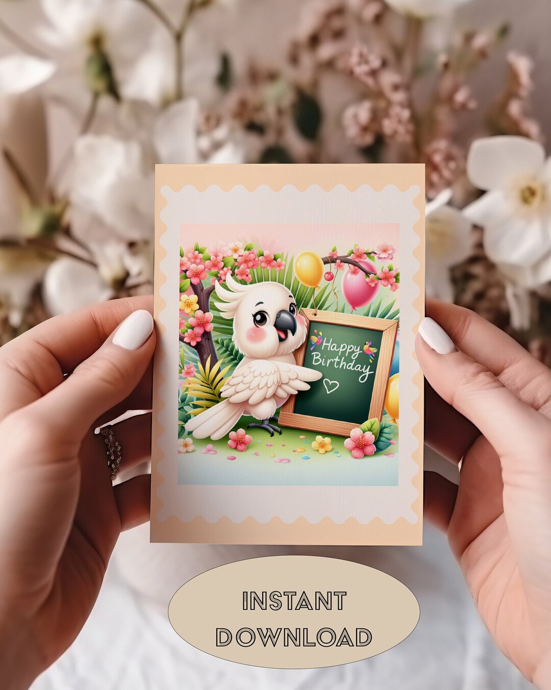 Cute Cockatoo Happy Birthday Card INSTANT DOWNLOAD Printable - Etsy