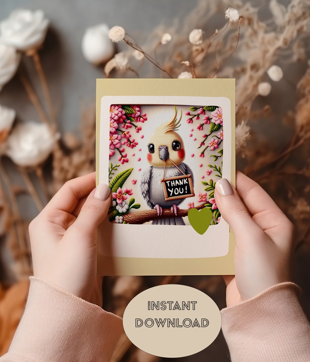 Cute Cockatiel Thank You Card Instant Download Printable - Etsy