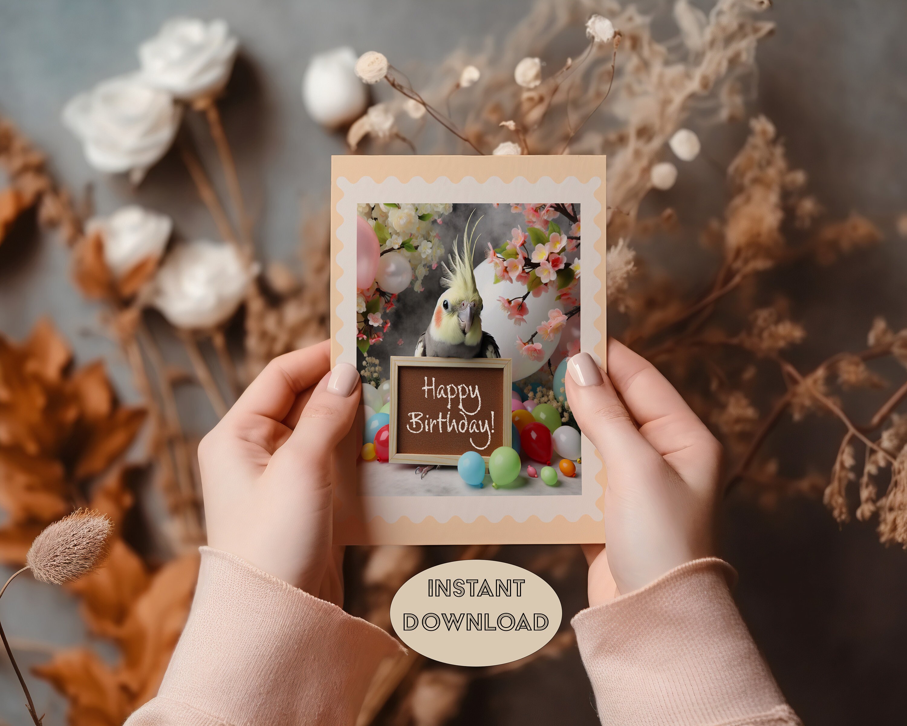Cute Cockatiel Happy Birthday Card INSTANT DOWNLOAD Printable - Etsy