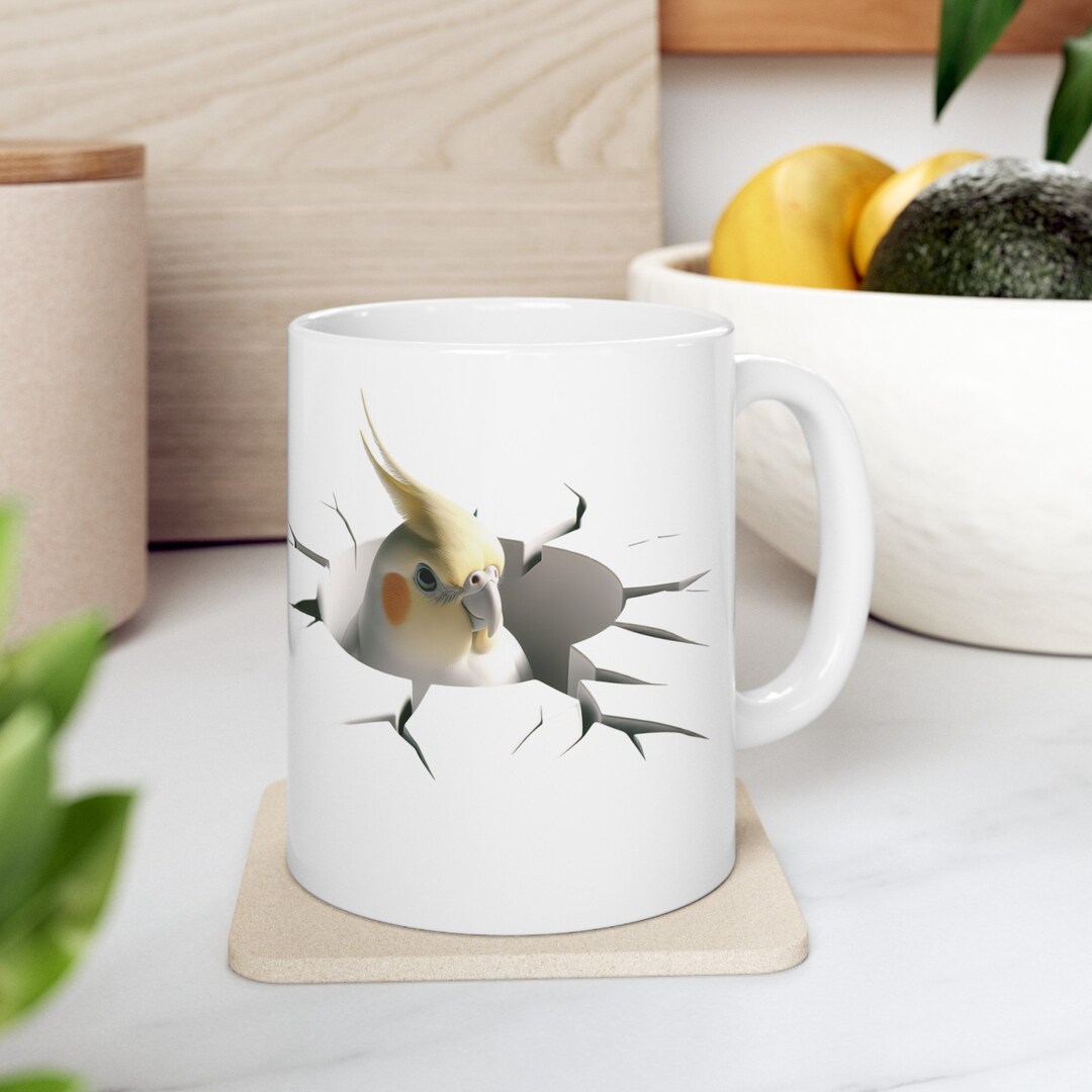 Cute 3D Cockatiel Peeking Through a Hole Mug Bird Lovers Cockatiel ...