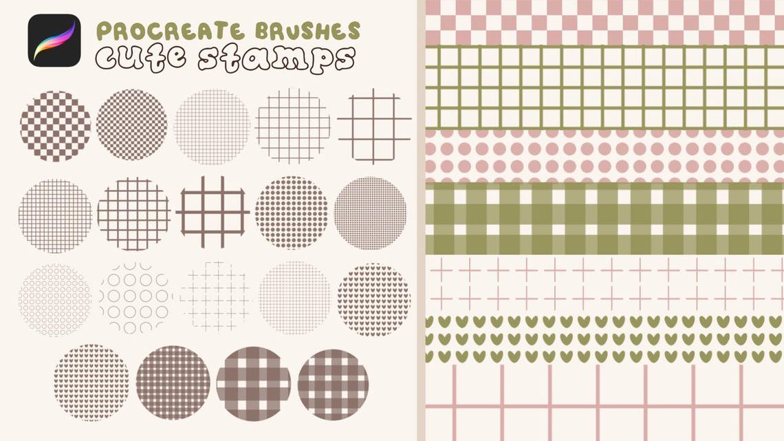 Procreate Stamp Brushes | Checkered, Grid, Stripes, Circles, Picnic ...