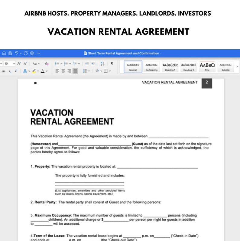 Airbnb Vrbo Rental Agreement Booking Confirmation Form Vacation