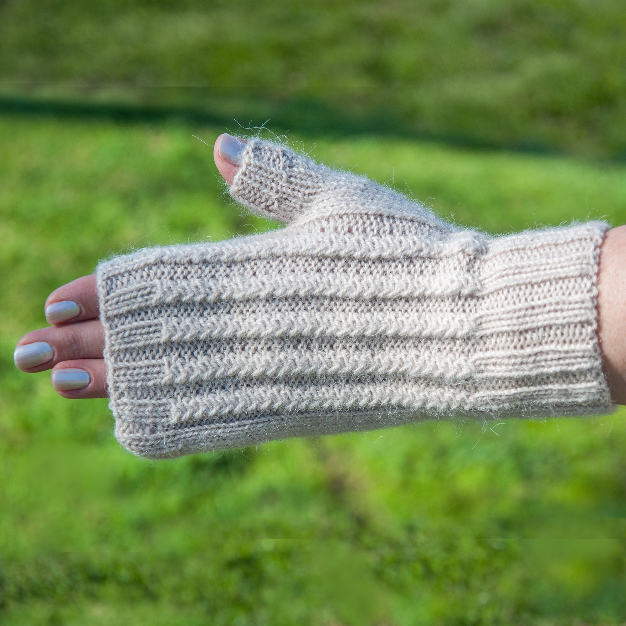 Women’s Fingerless Gloves. Hand Knitted Mittens, Alpaca / Wool, Soft ...