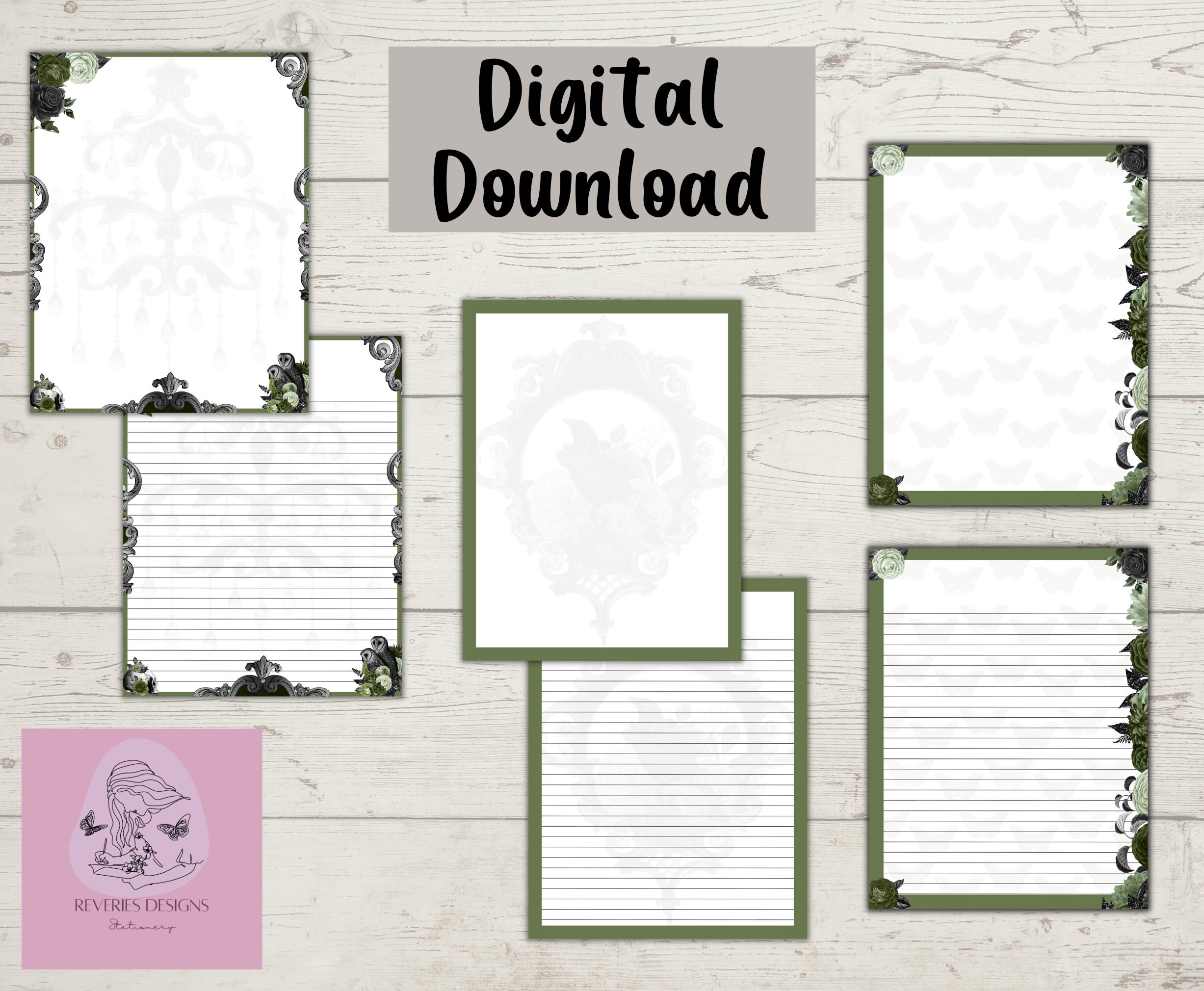 Printable Stationery Set US Letter Size PDF, Instant Download ...
