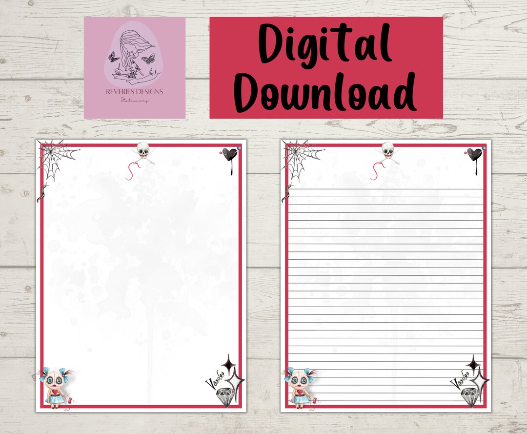 Printable Stationery Set US Letter Size PDF, Instant Download ...
