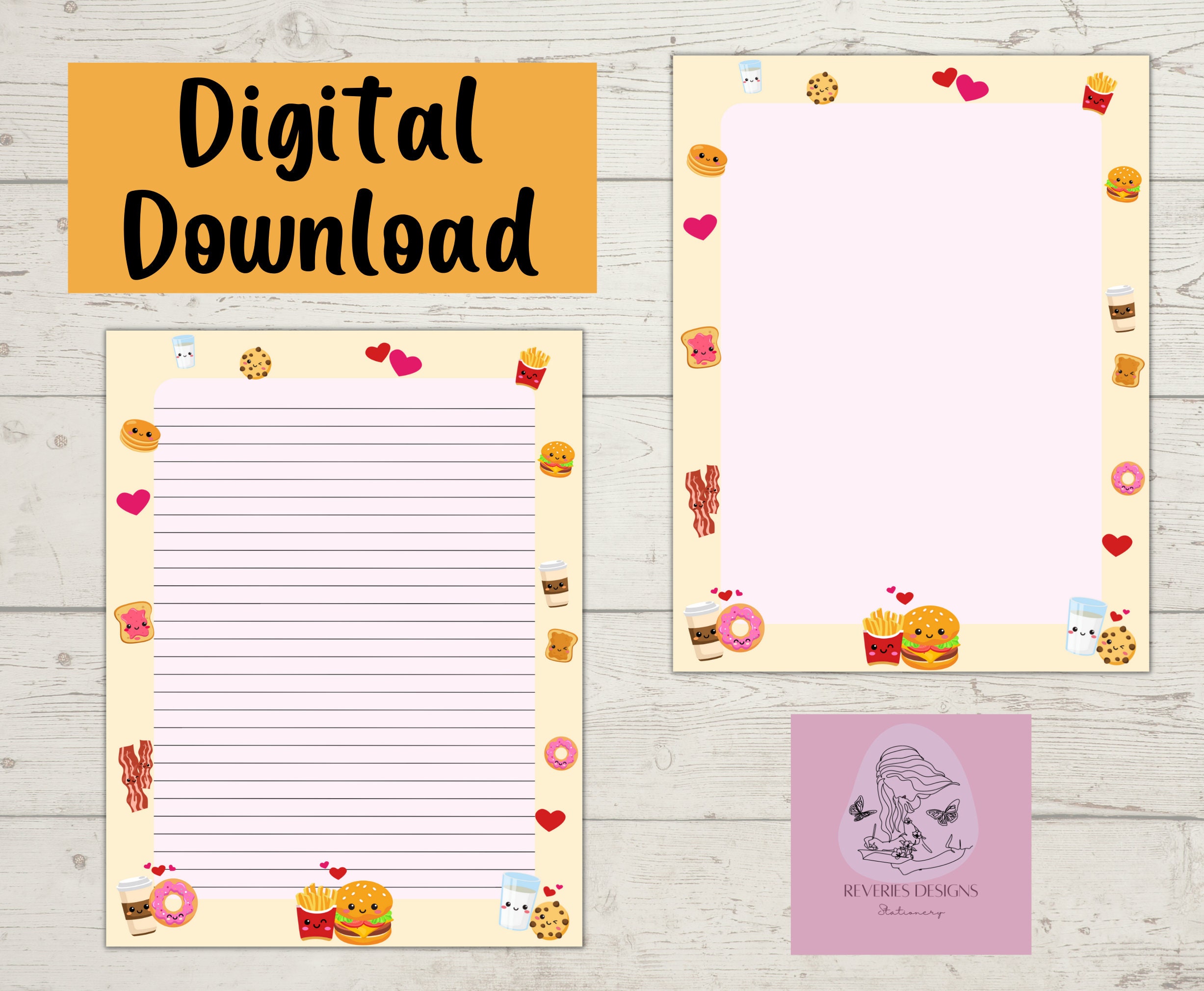 Printable Stationery Set US Letter Size PDF, Instant Download ...
