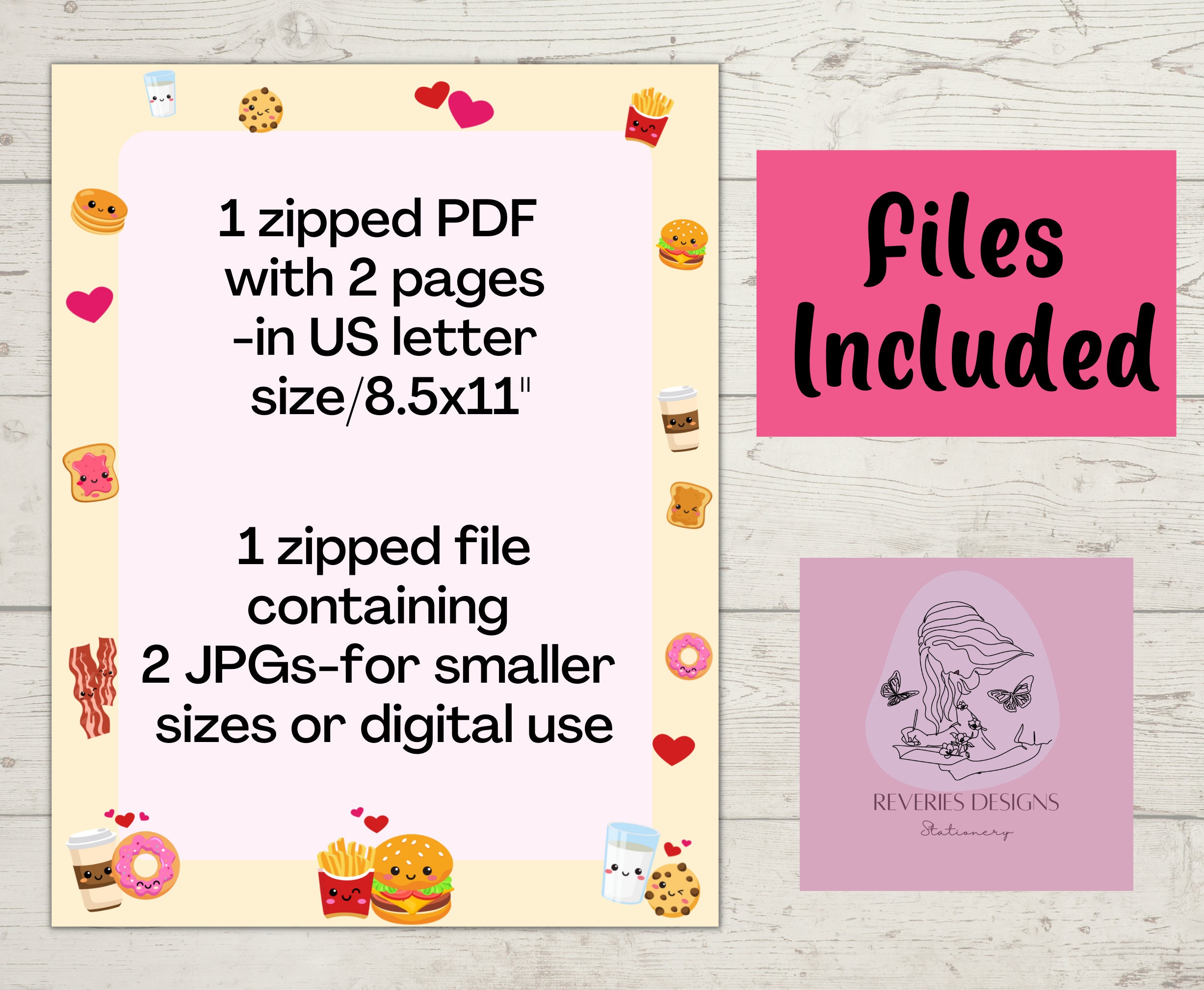 Printable Stationery Set US Letter Size PDF, Instant Download ...
