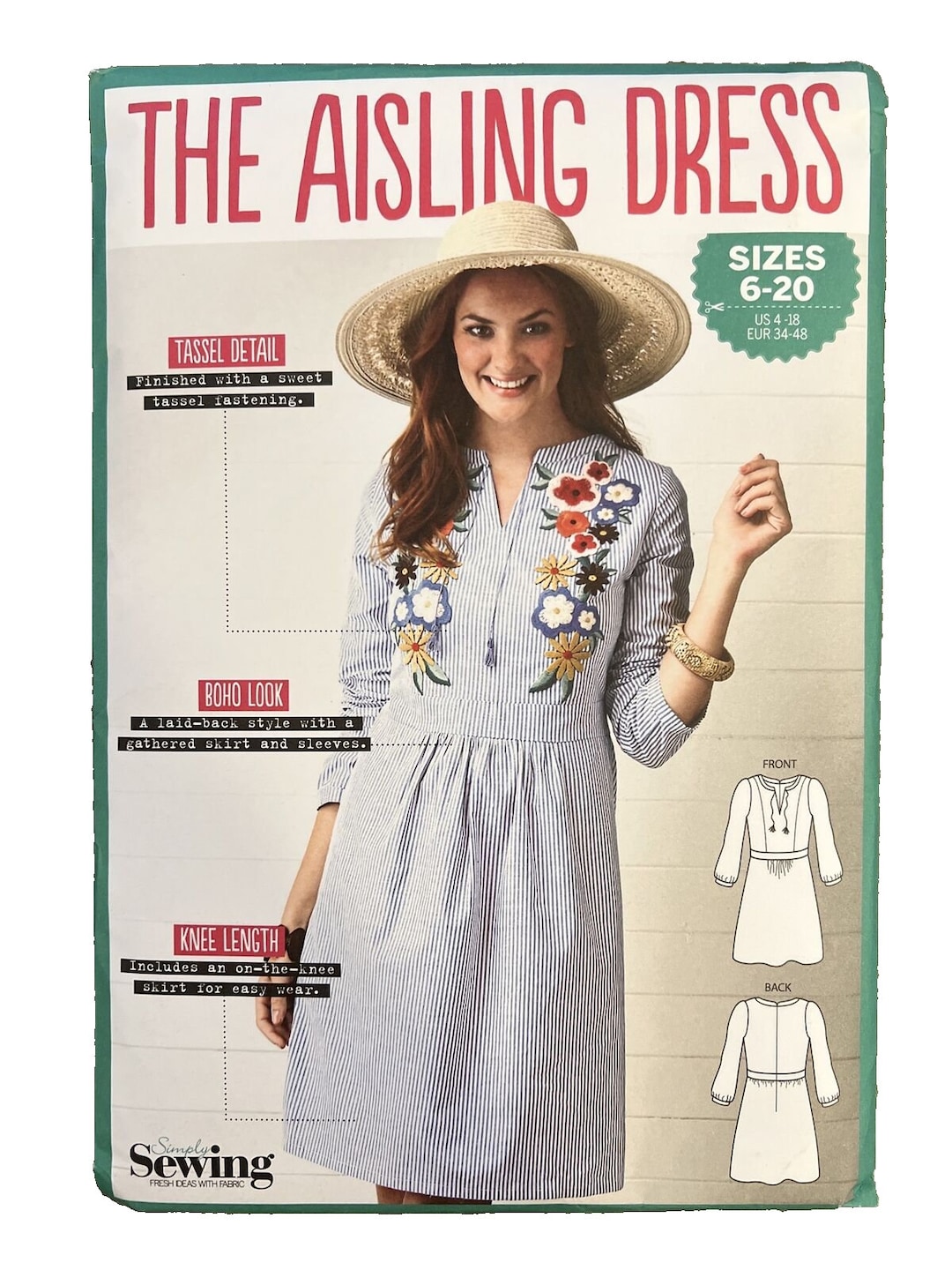 Simply Sewing Pattern the Aisling Dress 6-20 Knee Length Tassel Tie ...