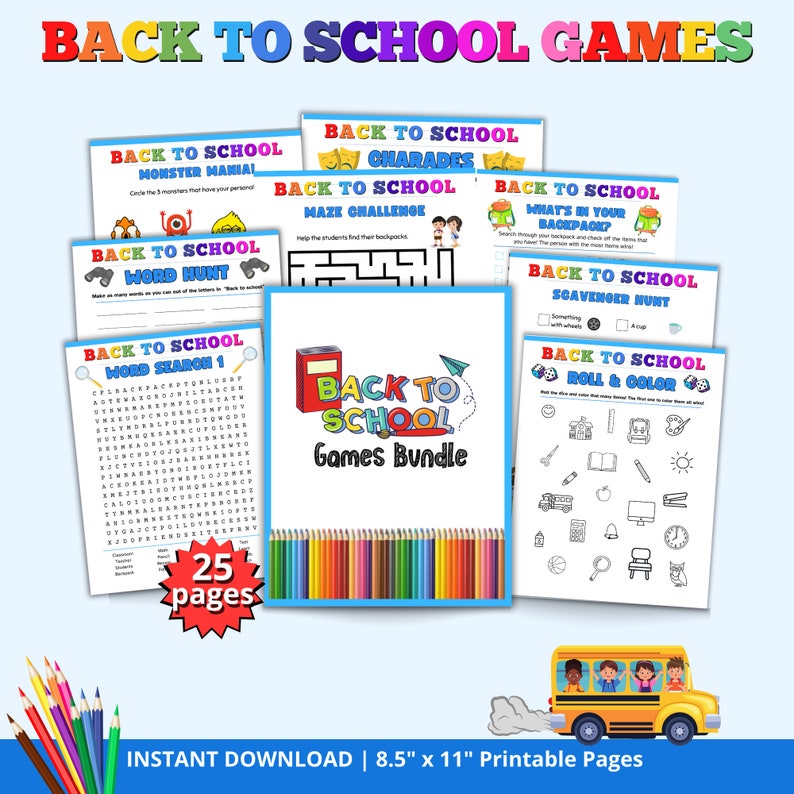 Back to School Games Printable, Elementary Game Bundle, First Day of ...