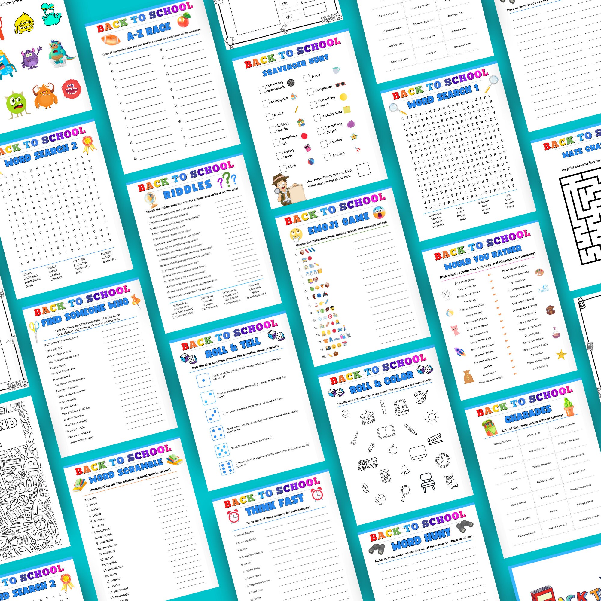 Back to School Games Printable, Elementary Game Bundle, First Day of ...